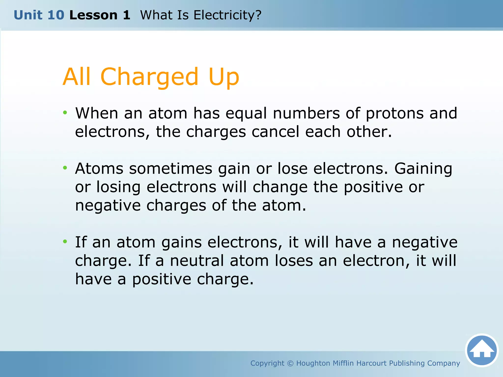 Unit 10 lesson 1 what is electricity | PPT