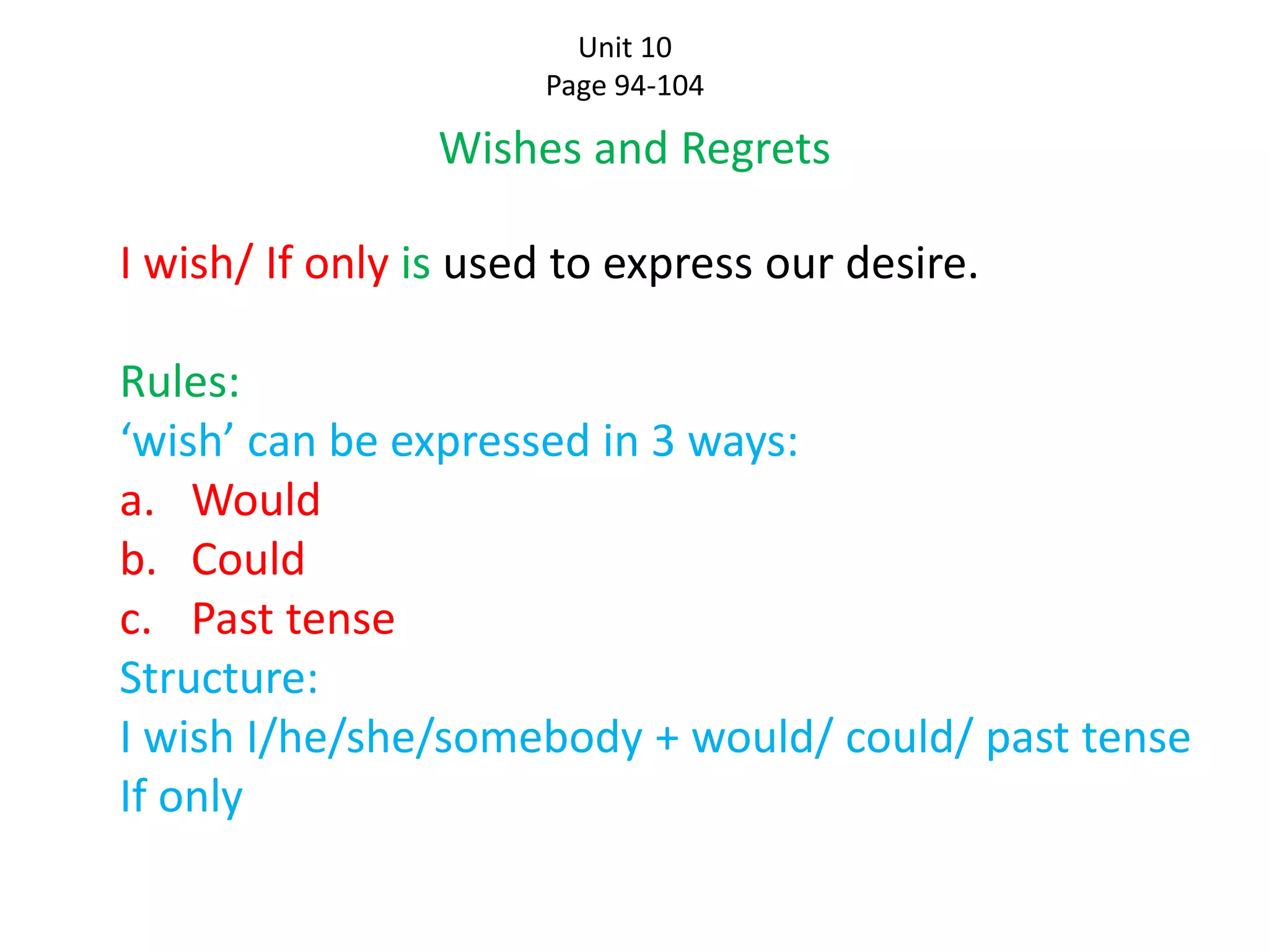 Wishes and Regrets | PPTX