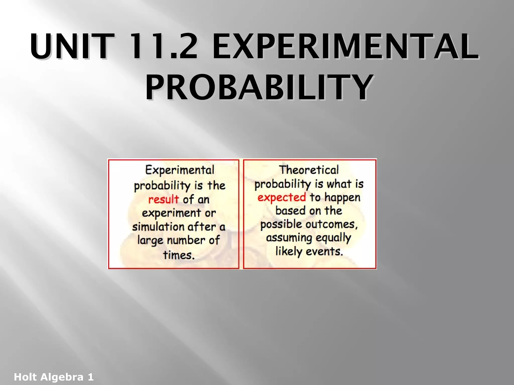 Unit 11.2 experimental probability | PPT