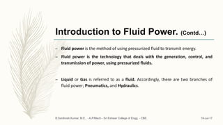 ME6021 - HYDRAULICS AND PNEUMATICS / UNIT I - FLUID POWER PRINCIPLES ...