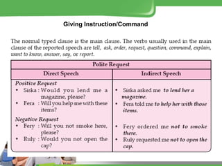 Narrative Text, Giving Instruction, direct & indirect speech | PPT