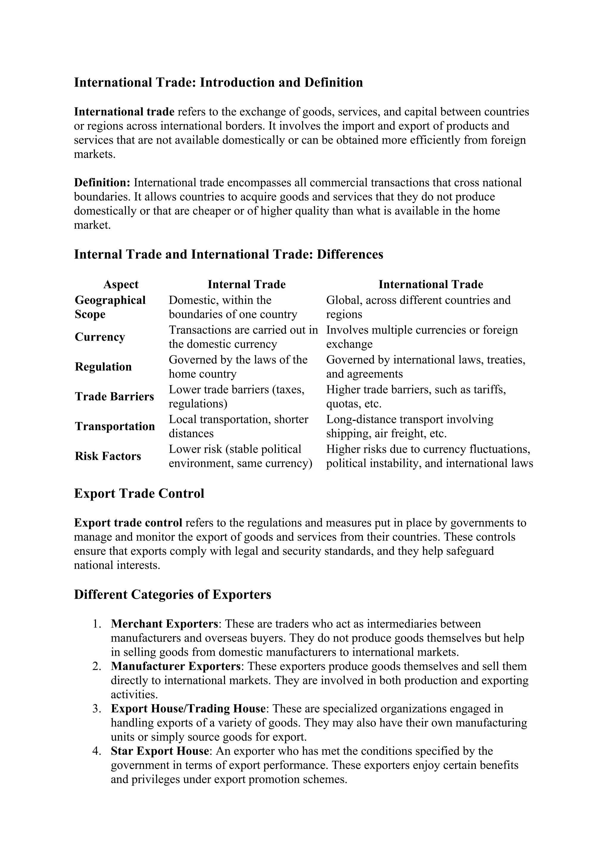 International Trade: Introduction Definition Internal Trade and ...