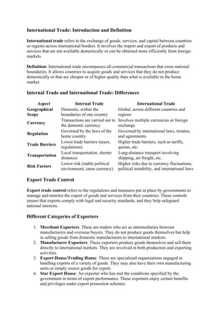 International Trade: Introduction Definition Internal Trade and ...