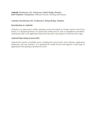 Unit 1 Kali Nethunter Android: OS, Debub Bridge | PDF