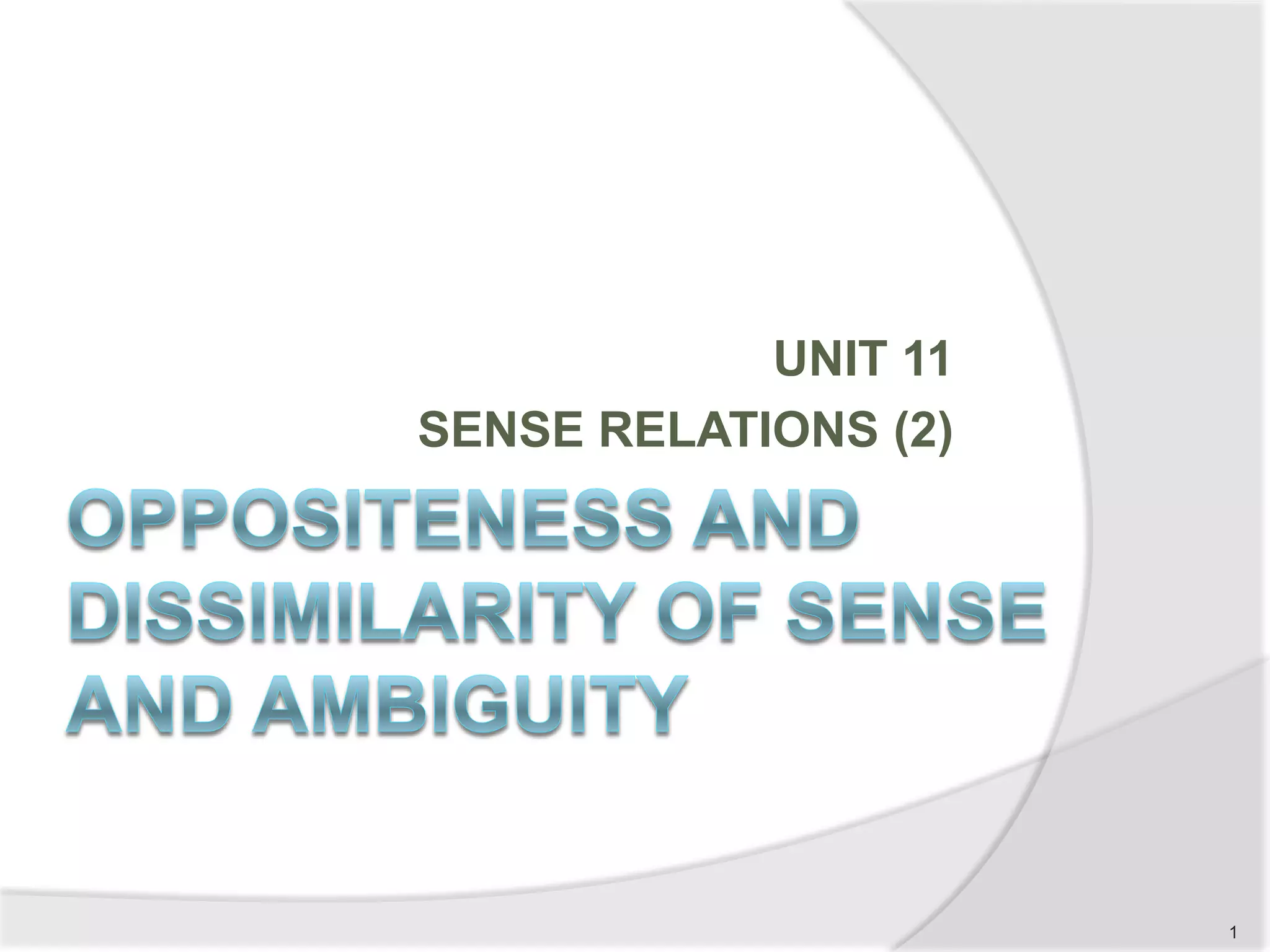 Unit 11 Sense Relations (2) | PPTX