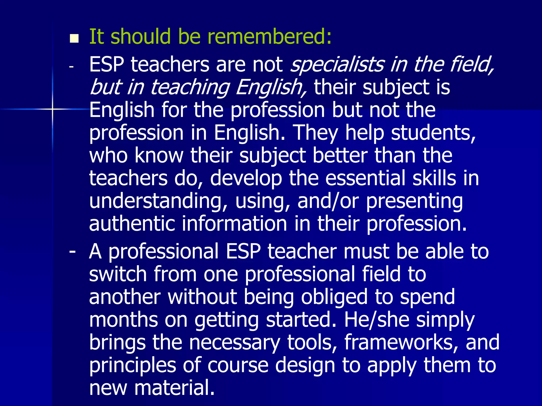 THE ROLES OF ESP TEACHERS | PPT