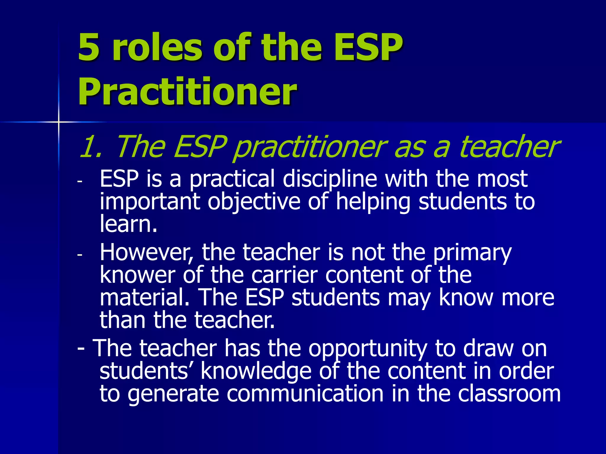 THE ROLES OF ESP TEACHERS | PPT
