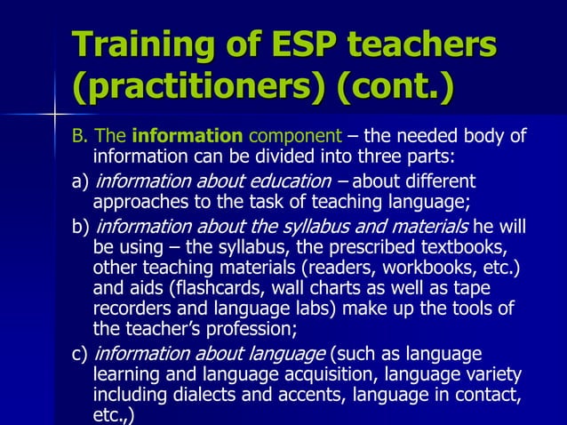 THE ROLES OF ESP TEACHERS | PPT
