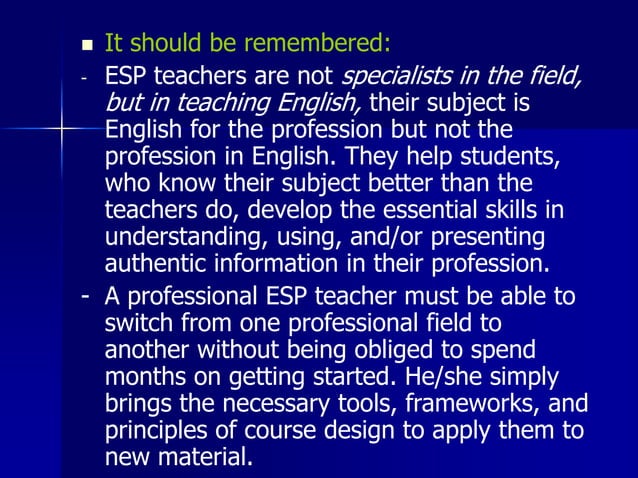 THE ROLES OF ESP TEACHERS | PPT