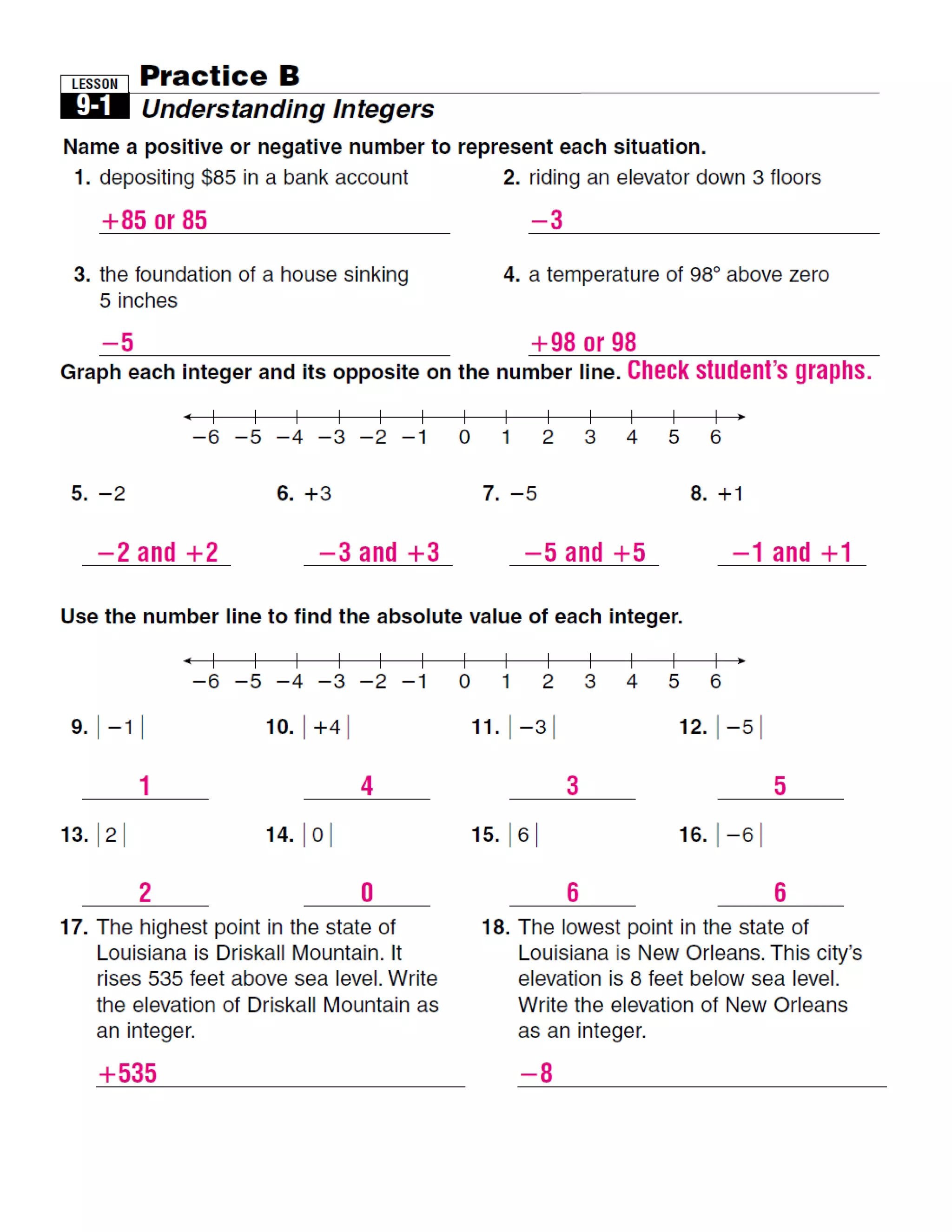 Unit 11 lesson 1 understanding integers & absolute value | DOCX
