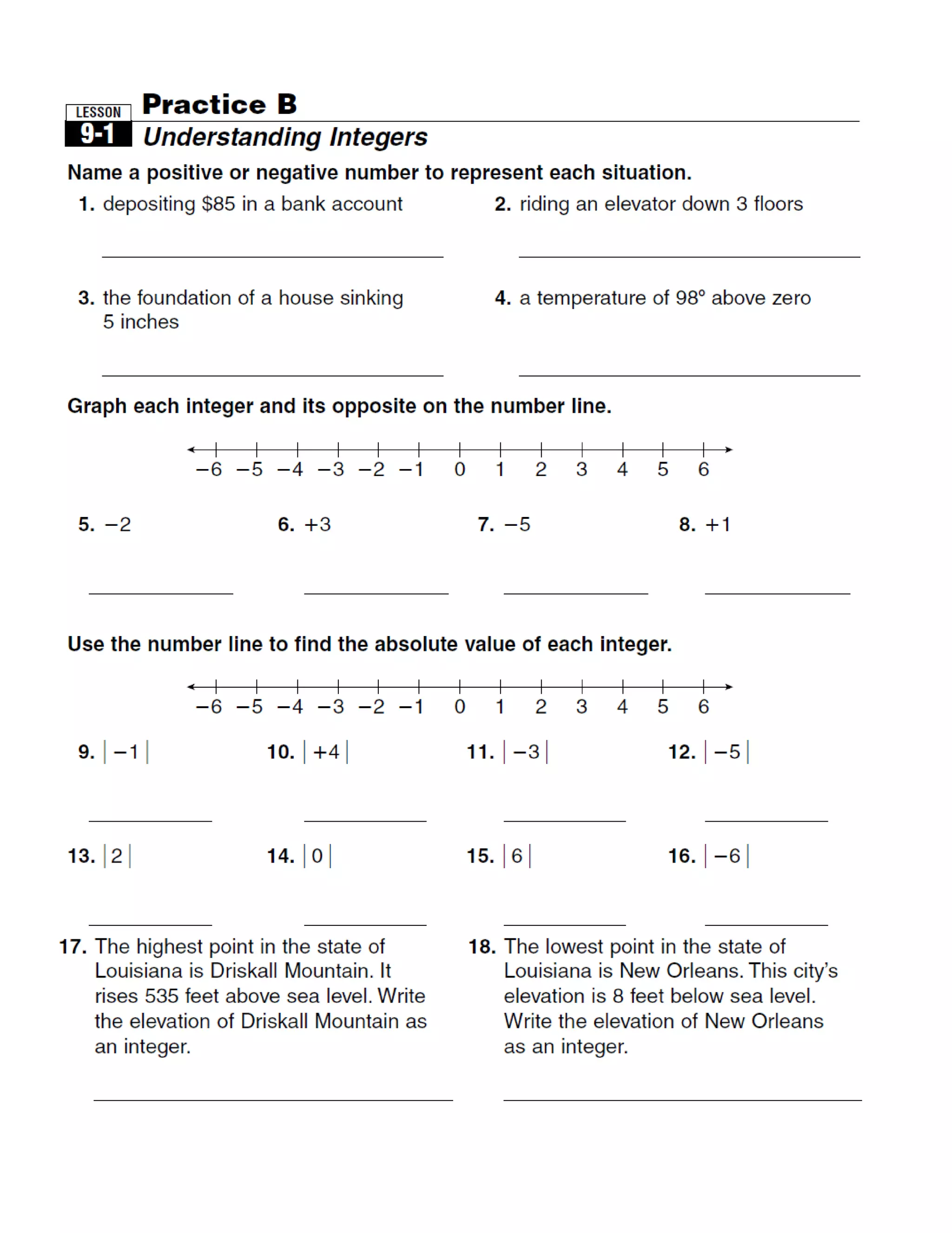 Unit 11 lesson 1 understanding integers & absolute value | DOCX