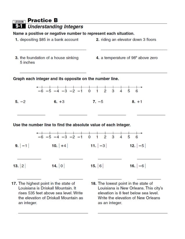 Unit 11 lesson 1 understanding integers & absolute value | PDF