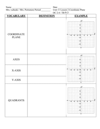 Unit 11 lesson 2 cooridnate plane | DOCX | Geography | Science