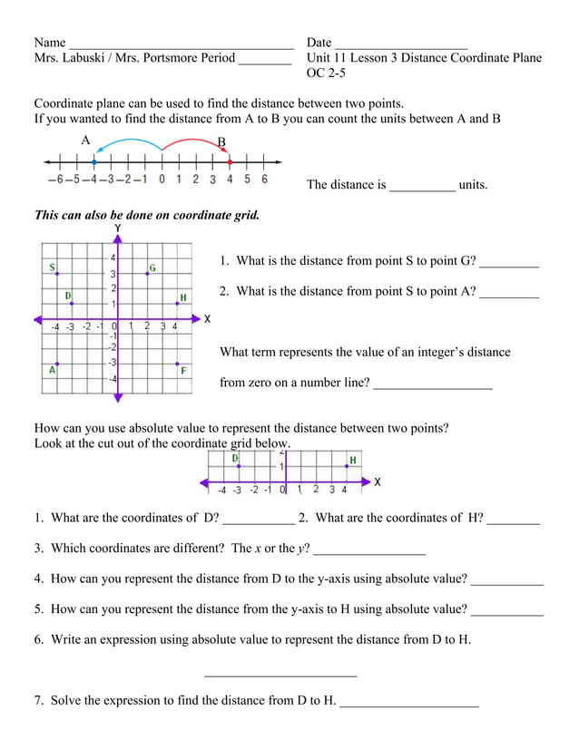 Unit 11 lesson 5 distance in coordinate plane | DOC