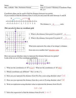 Unit 11 lesson 5 distance in coordinate plane | DOC