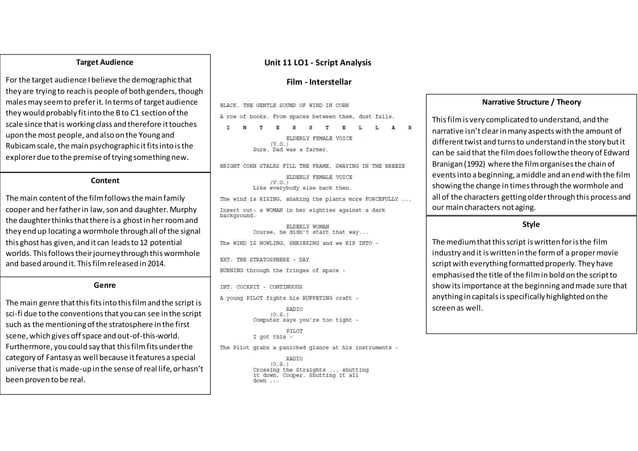 Unit 11 LO1 Script Analysis | PPT