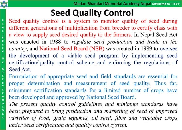 Unit 11 Seed Quality Control.pptx | Agriculture | Industries