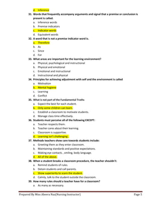 Unit 1 & 2.docx is the mcqs for teaching learning for nursing | DOCX