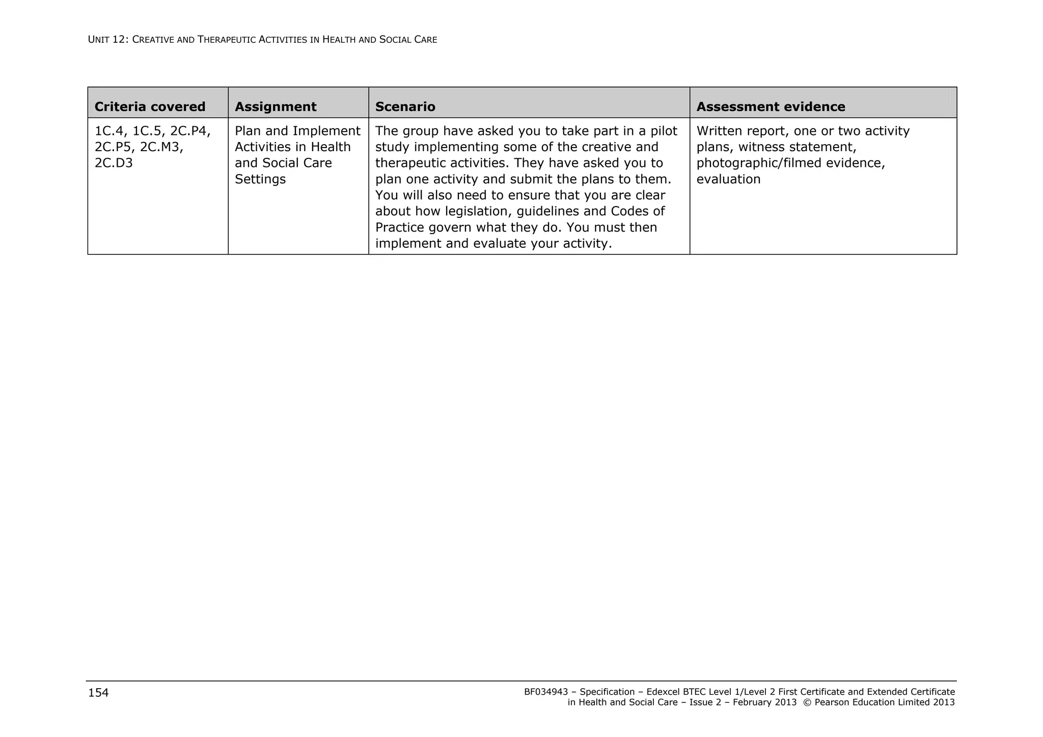 Unit 12 creative and therapeutic activities specification | PDF