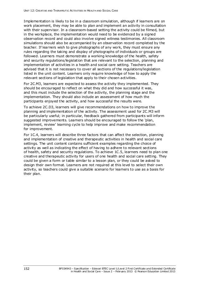 Unit 12 creative and therapeutic activities specification