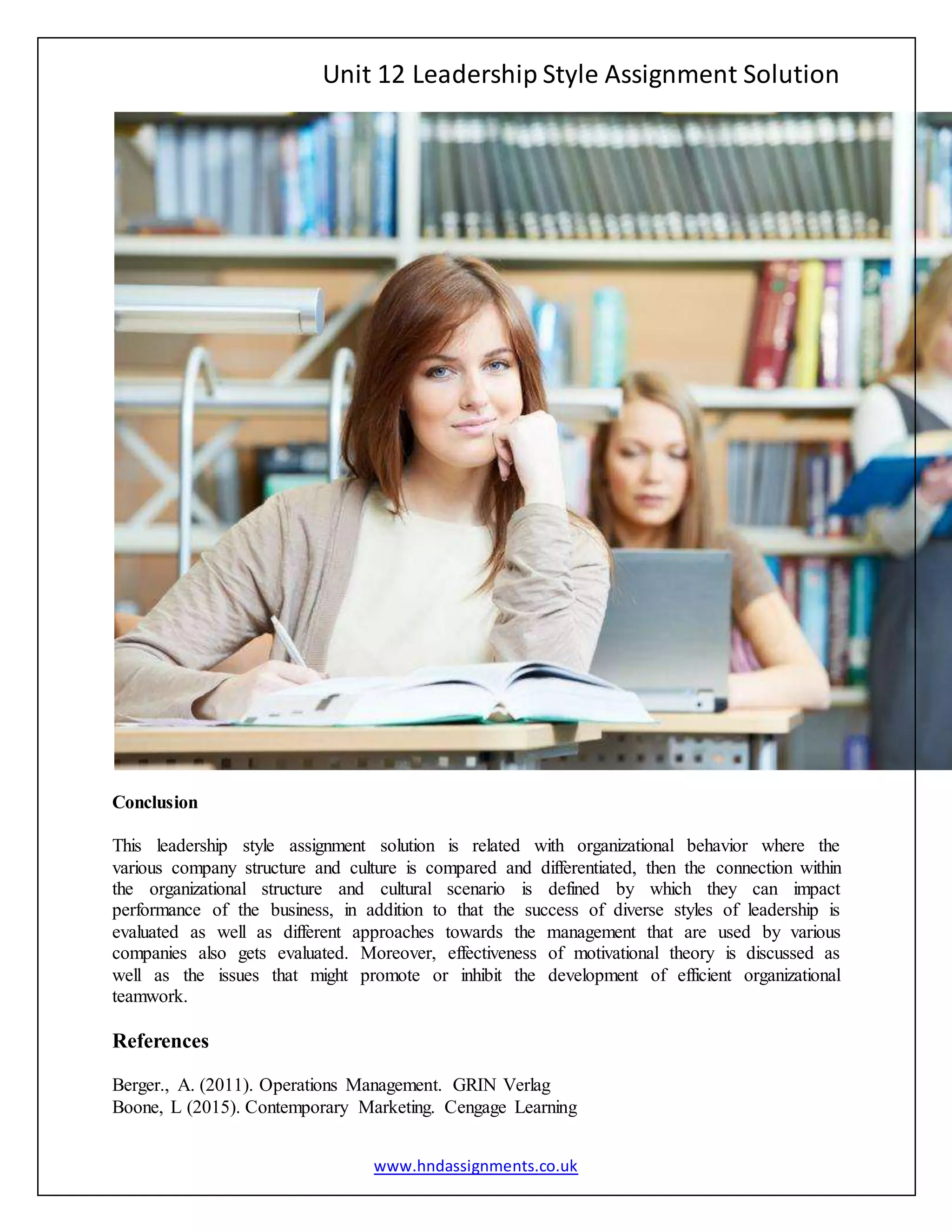 Unit 12 leadership style assignment solution | DOCX