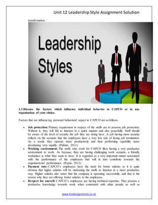 Unit 12 leadership style assignment solution | DOCX