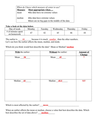 Unit 12 lesson 4 measures of center | DOC