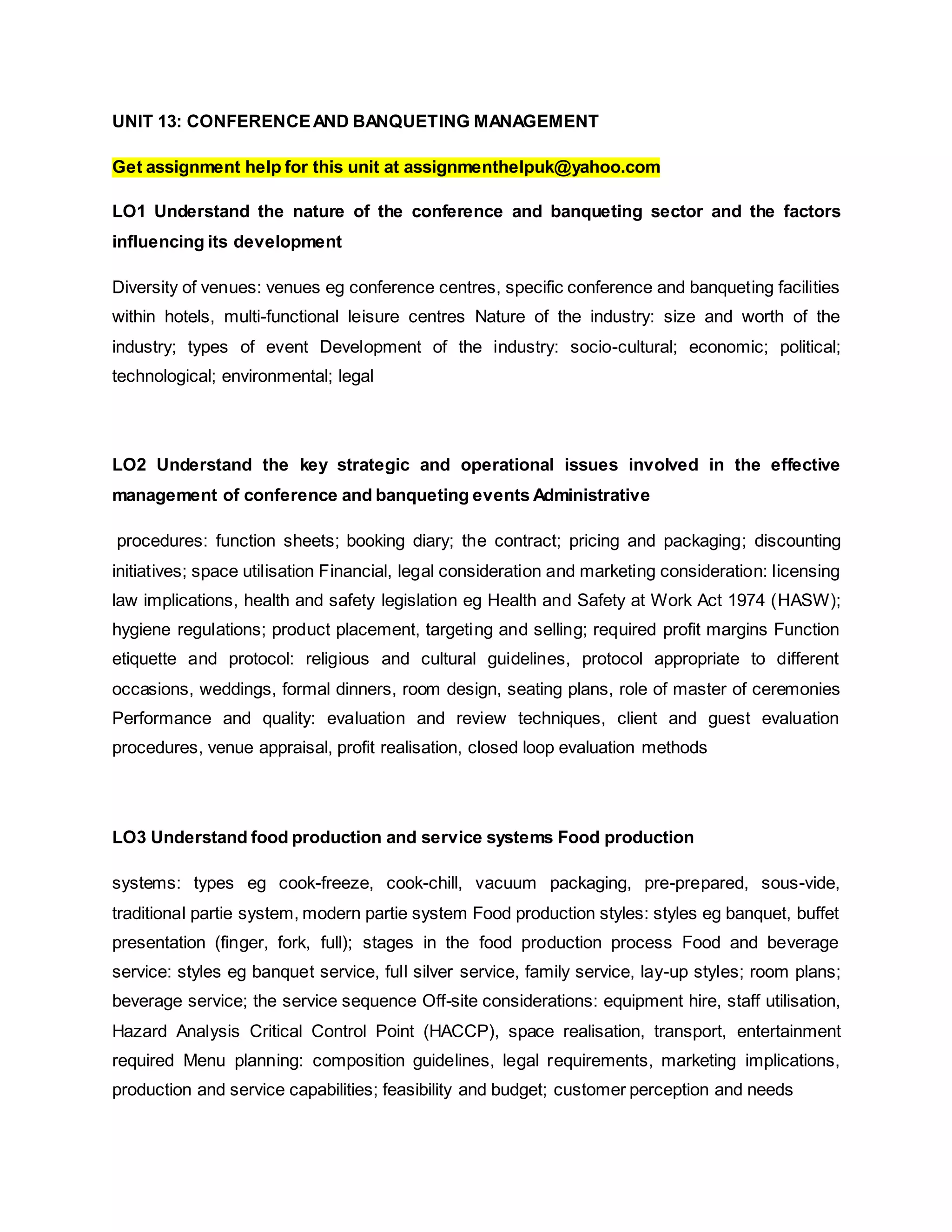 unit 13: CONFERENCE AND BANQUETING MANAGEMENT | DOCX