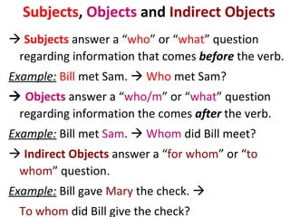 Unit 13 arguments of the verb, subject, object and indirect object | PPT | Programming Languages ...