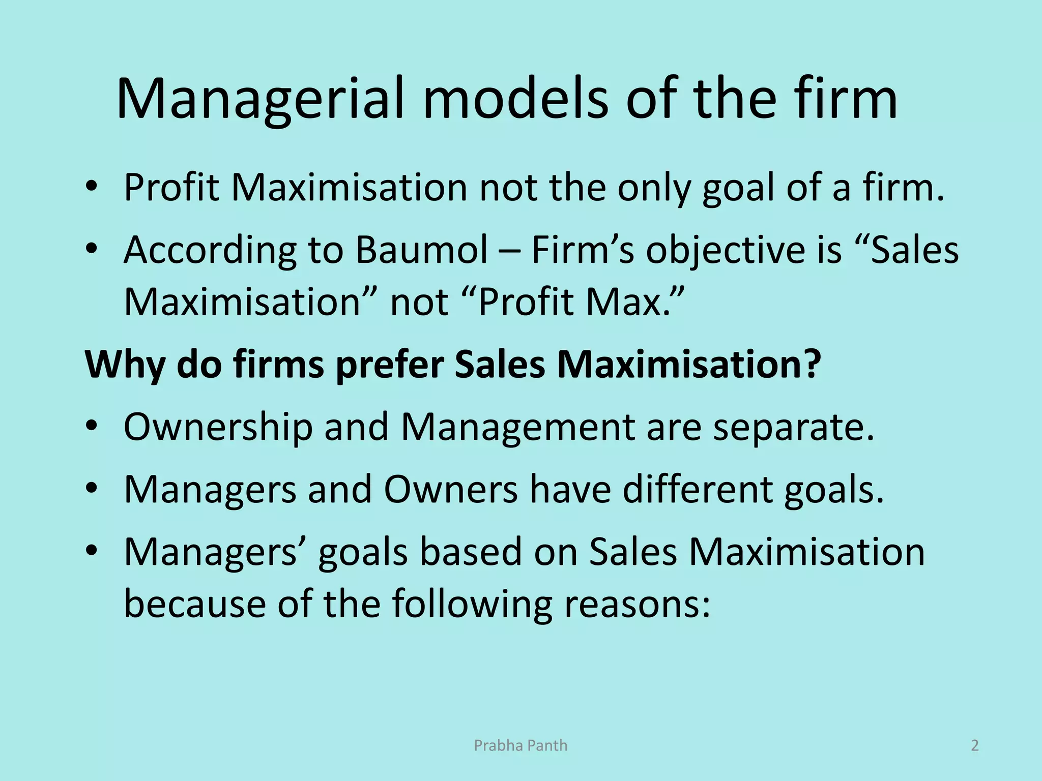 Baumol’s theory of sales maximisation | PPSX