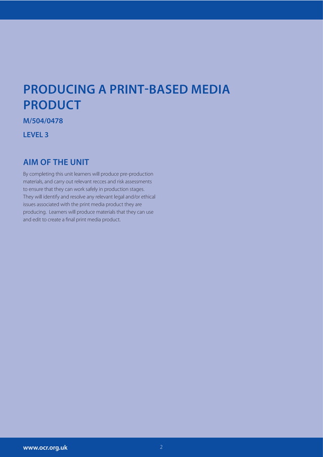 Unit 14 producing a print based media product | PDF