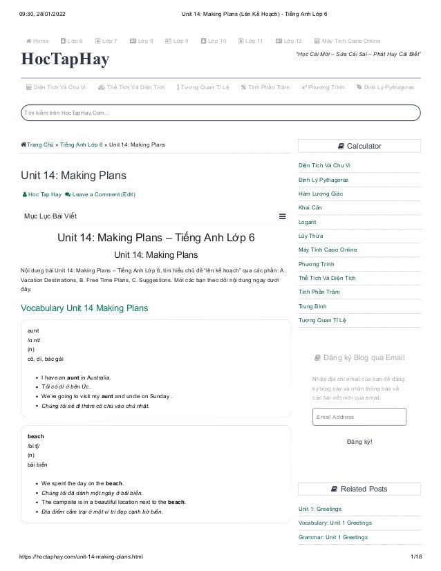 Unit 14: Making Plans - Tiếng Anh Lớp 6 | PDF