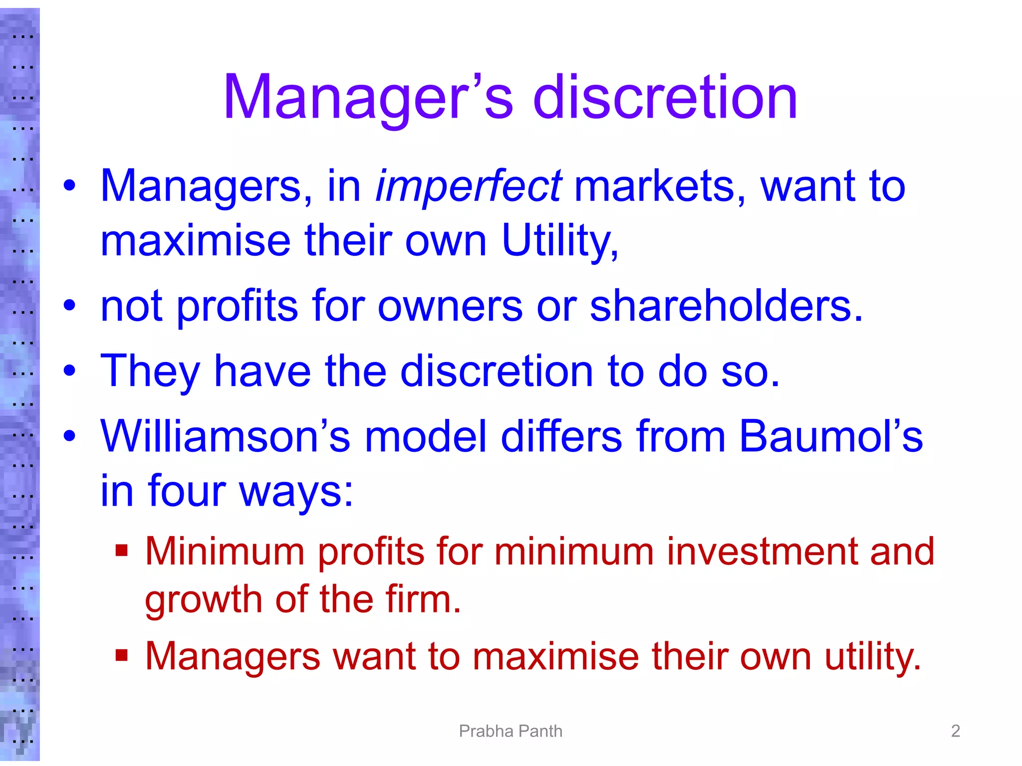 Williamson’s model of managerial discretion | PPSX