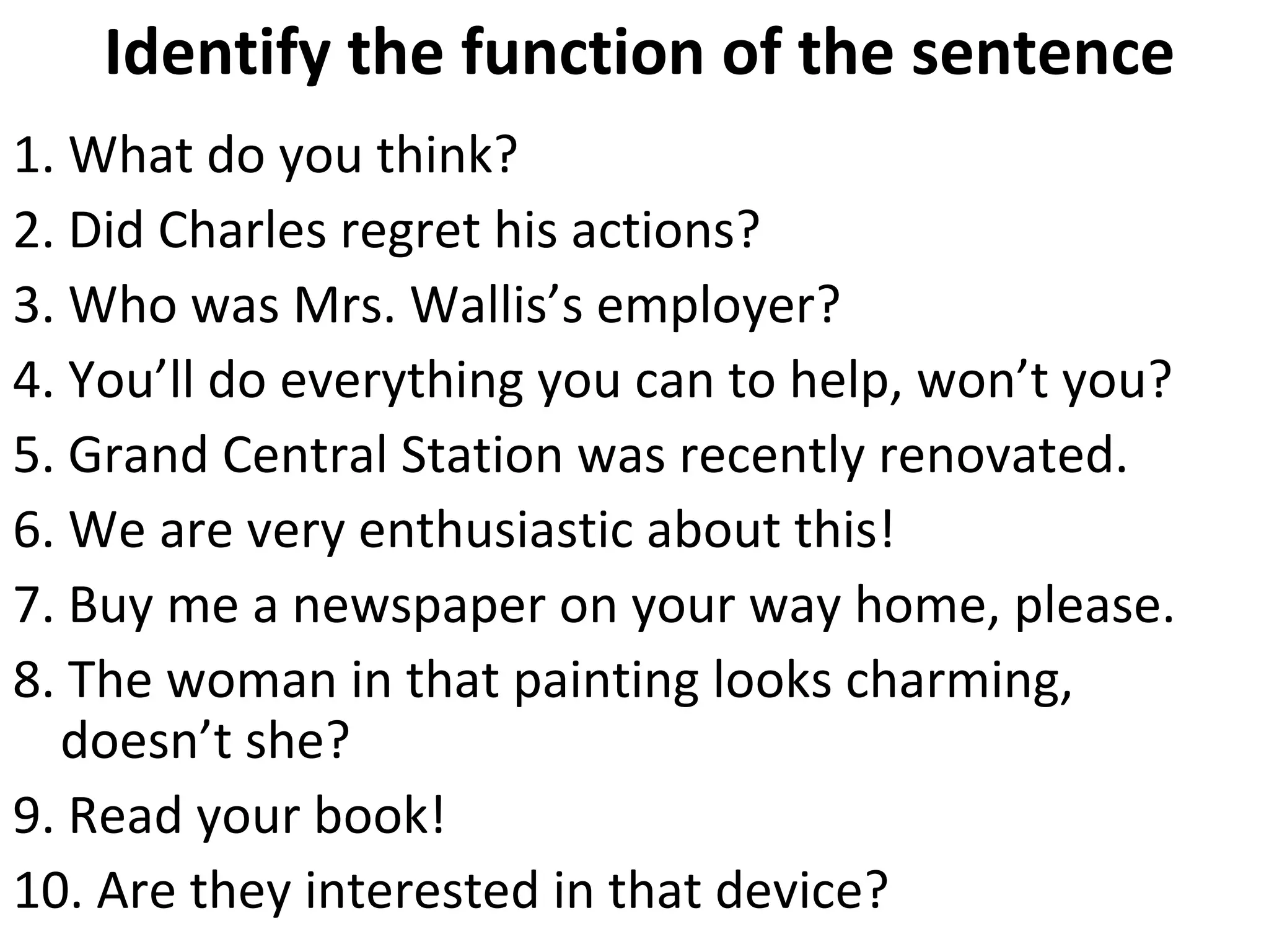 Unit 15 functions of sentences | PPT