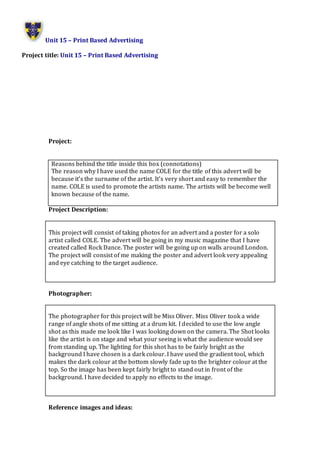 Unit 15 lo2 photo shoot plan template | PDF