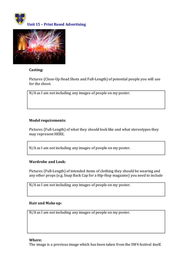 Unit 15 lo2 photo shoot plan template | PDF