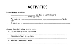 Unit 1 6th: Health and healthy habits | PPTX | Infectious Diseases ...