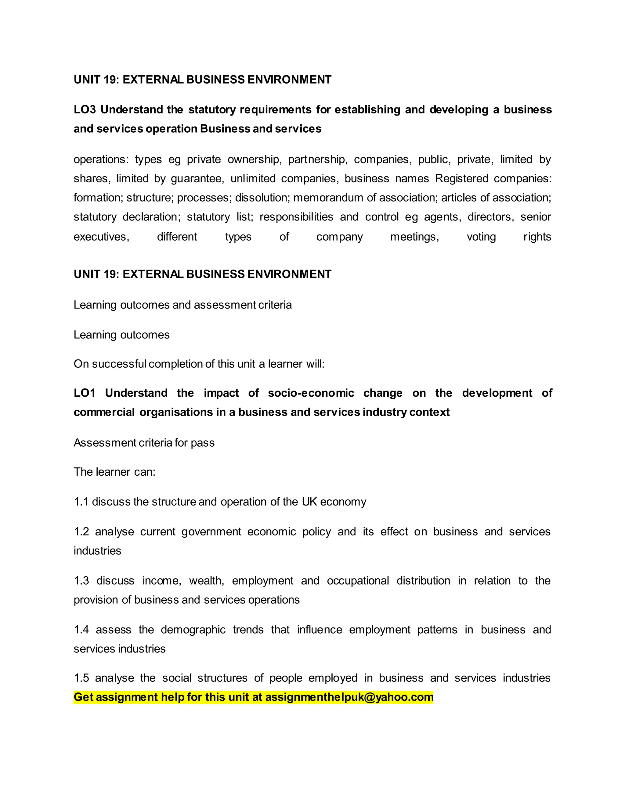 UNIT 19: EXTERNAL BUSINESS ENVIRONMENT | DOCX