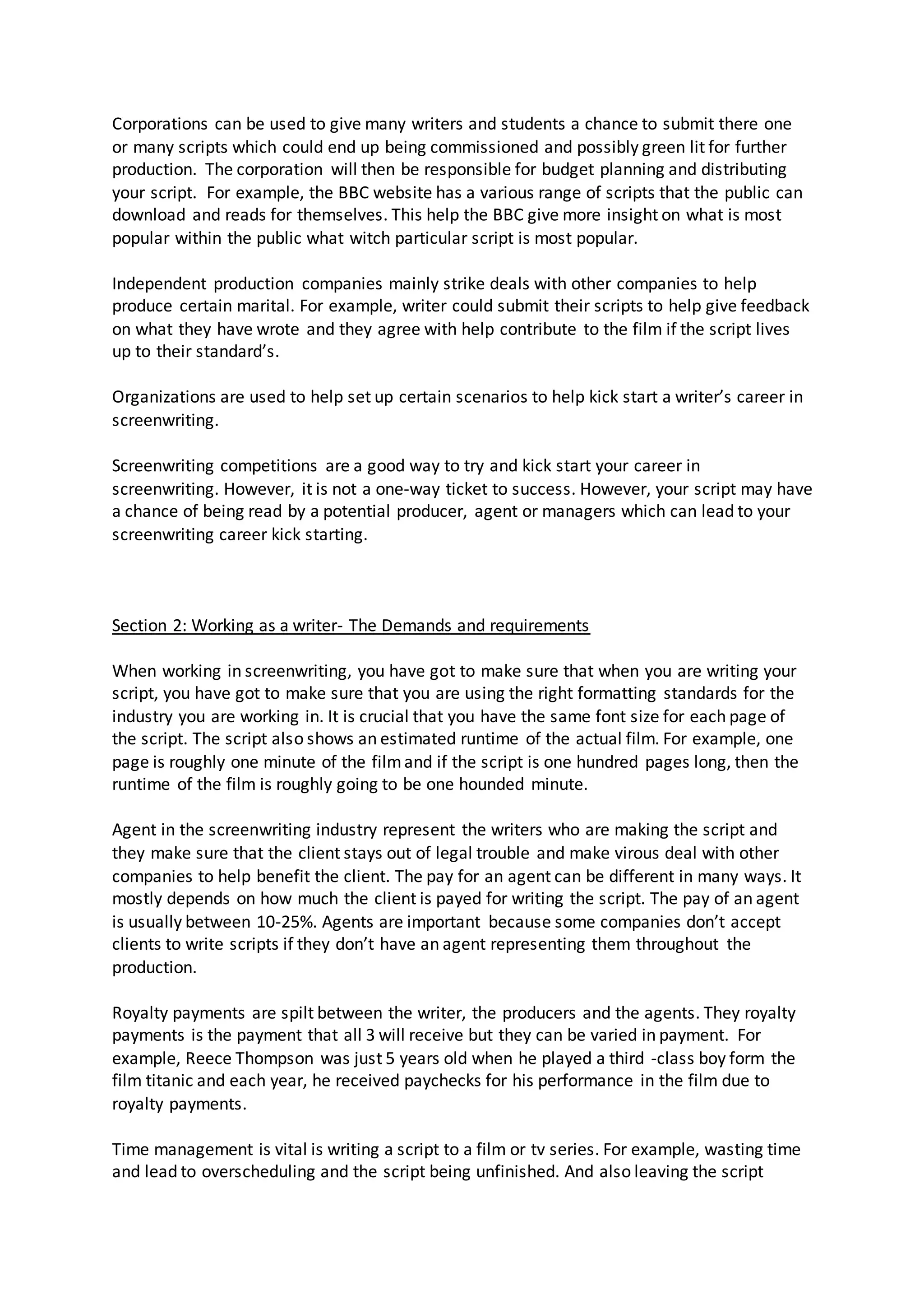 Unit 19 screenwriting- learning aim a and b | DOCX