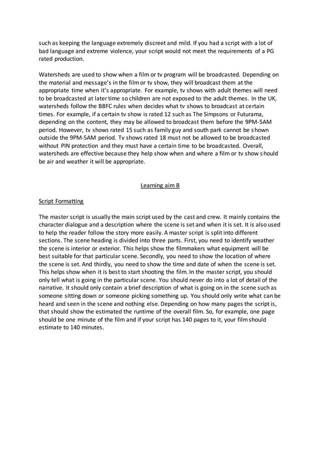 Unit 19 screenwriting- learning aim a and b | PDF