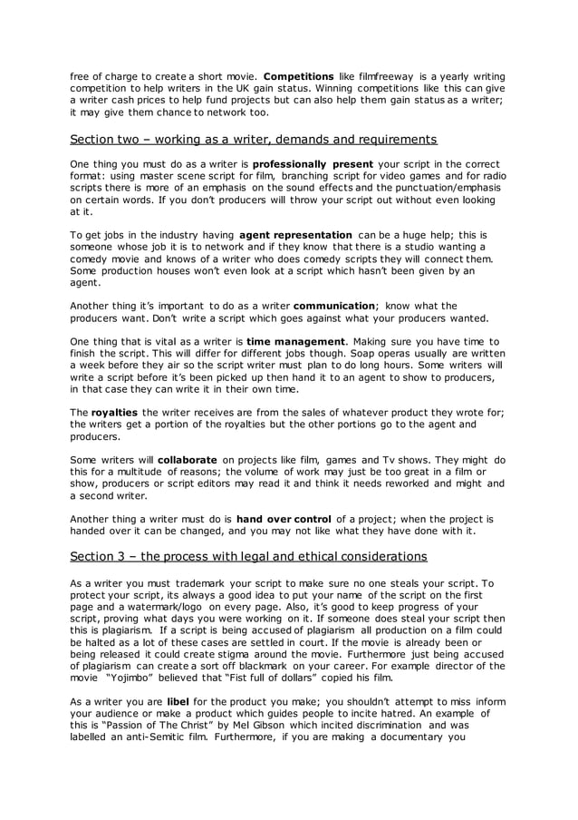 Unit 19 learning aim | DOCX | Screenwriting | Content Production