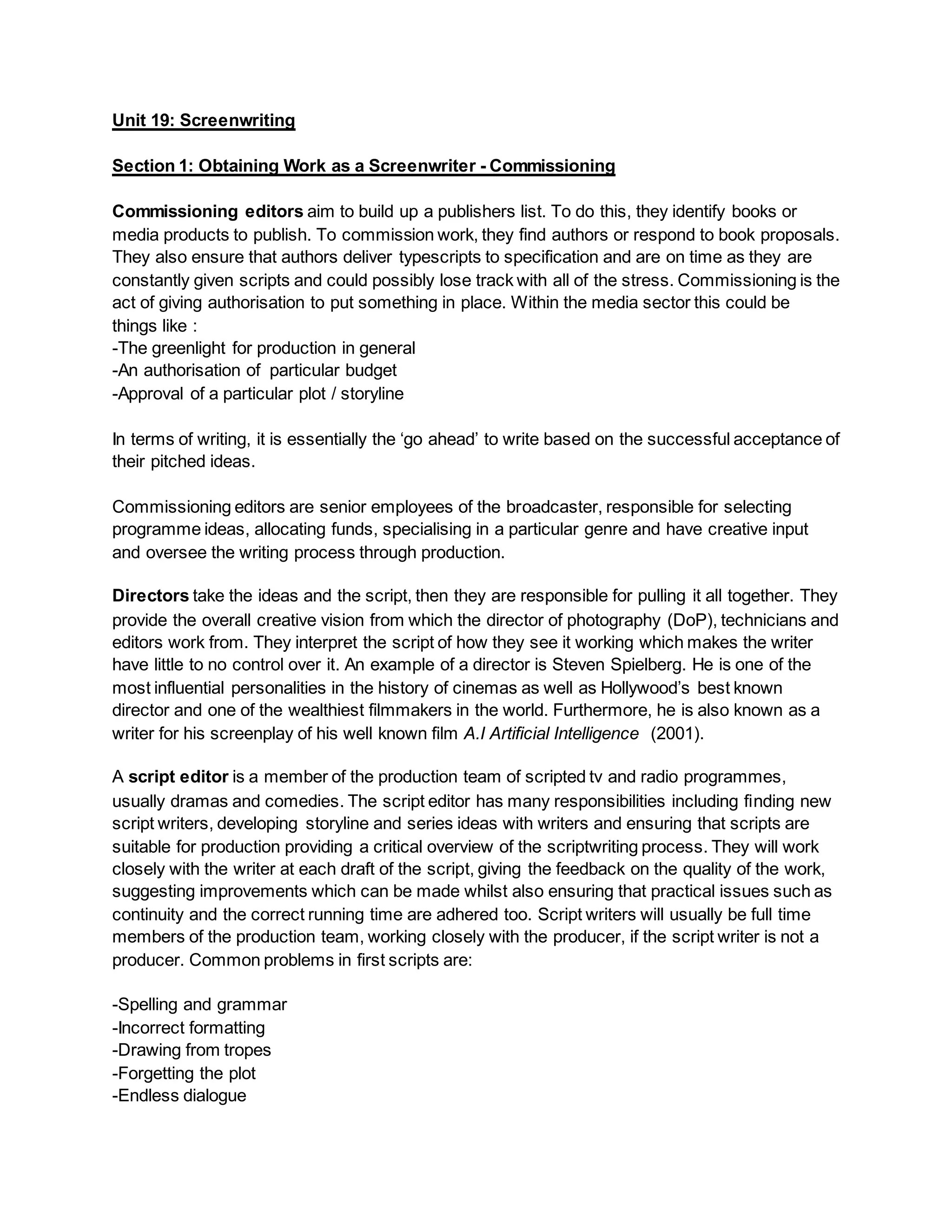 Unit 19 Screenwriting | DOCX