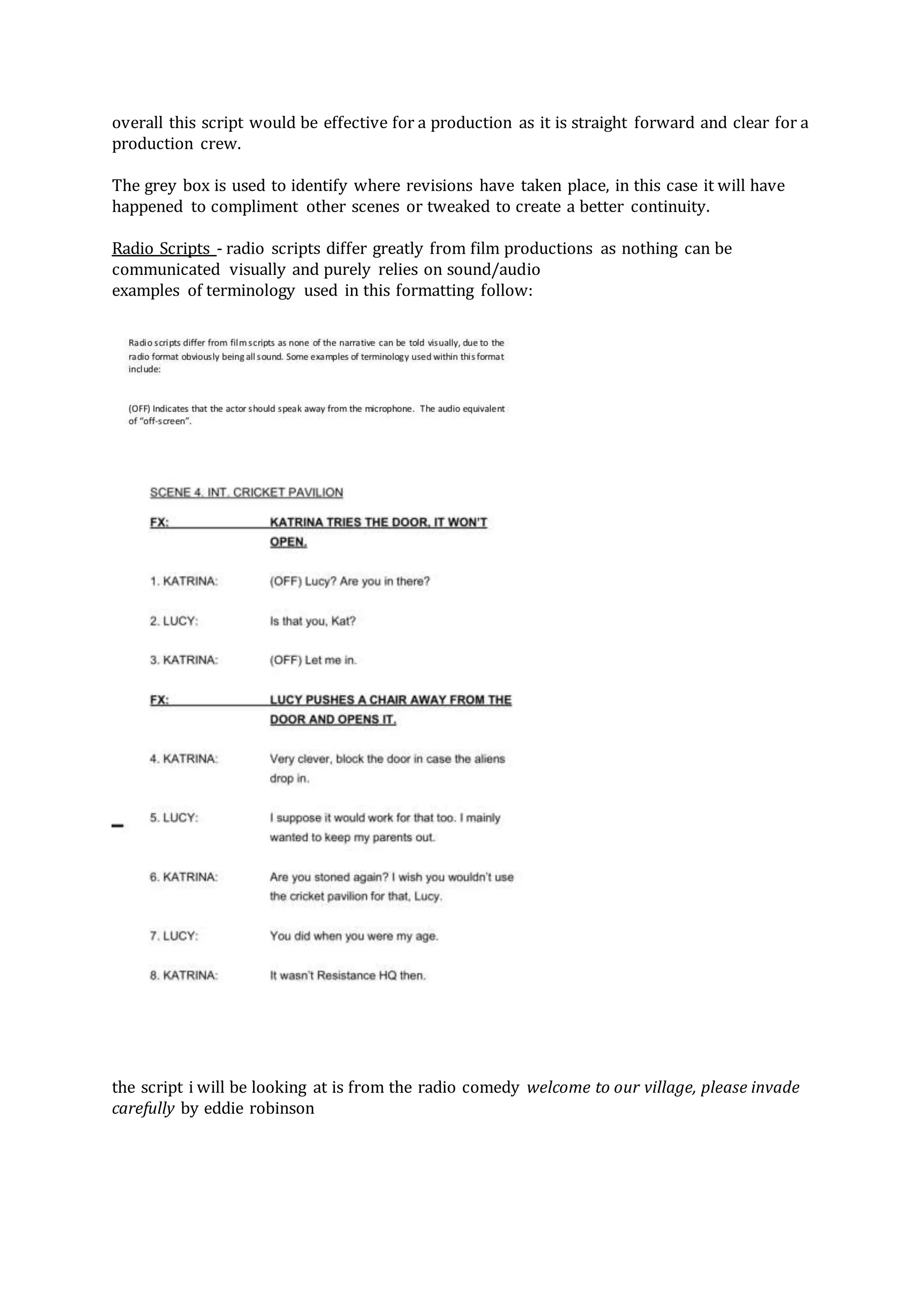 Unit 19 script writing lab | DOCX