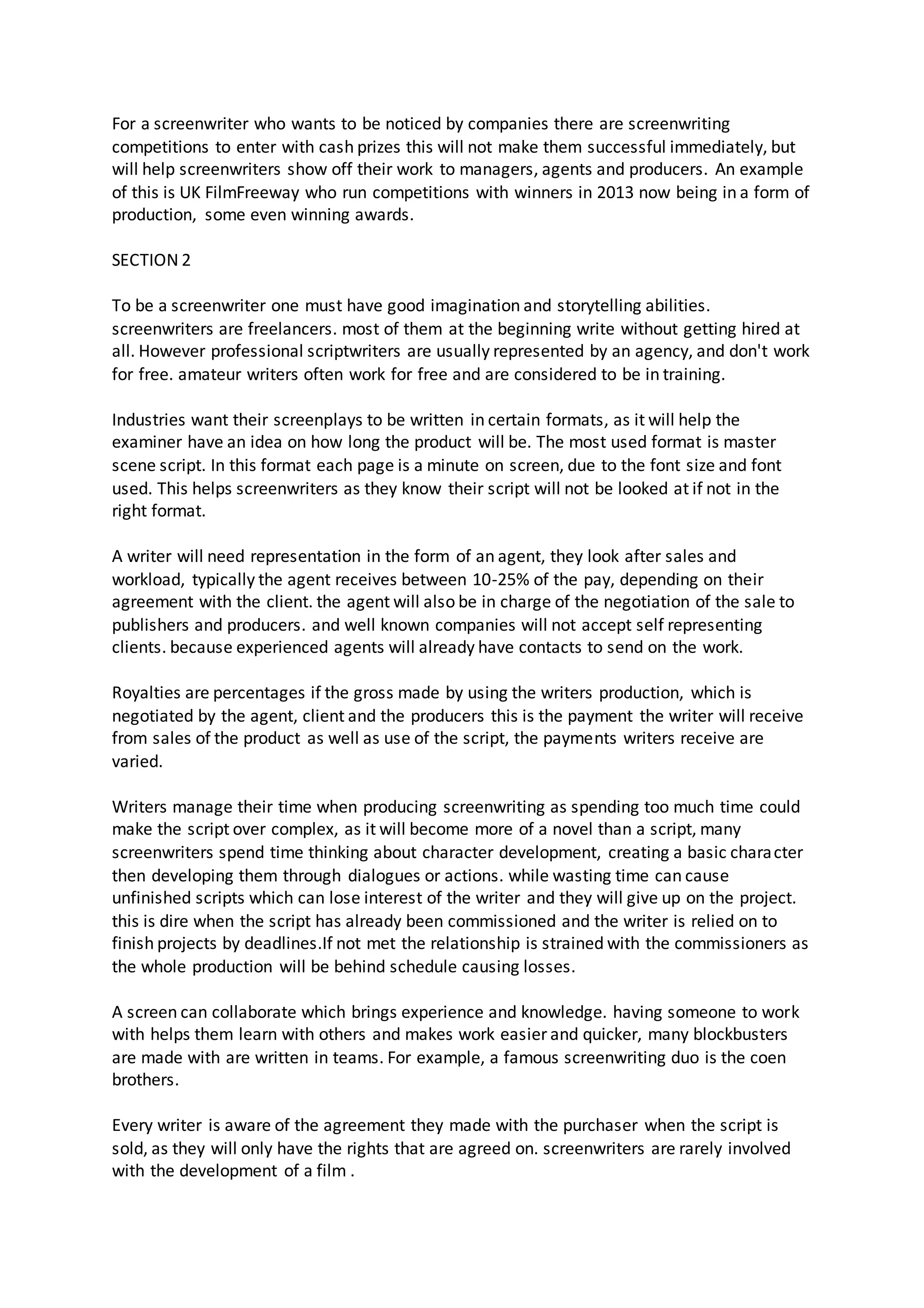 Unit 19 scriptwriting learning aim a | DOCX | Screenwriting | Content Production