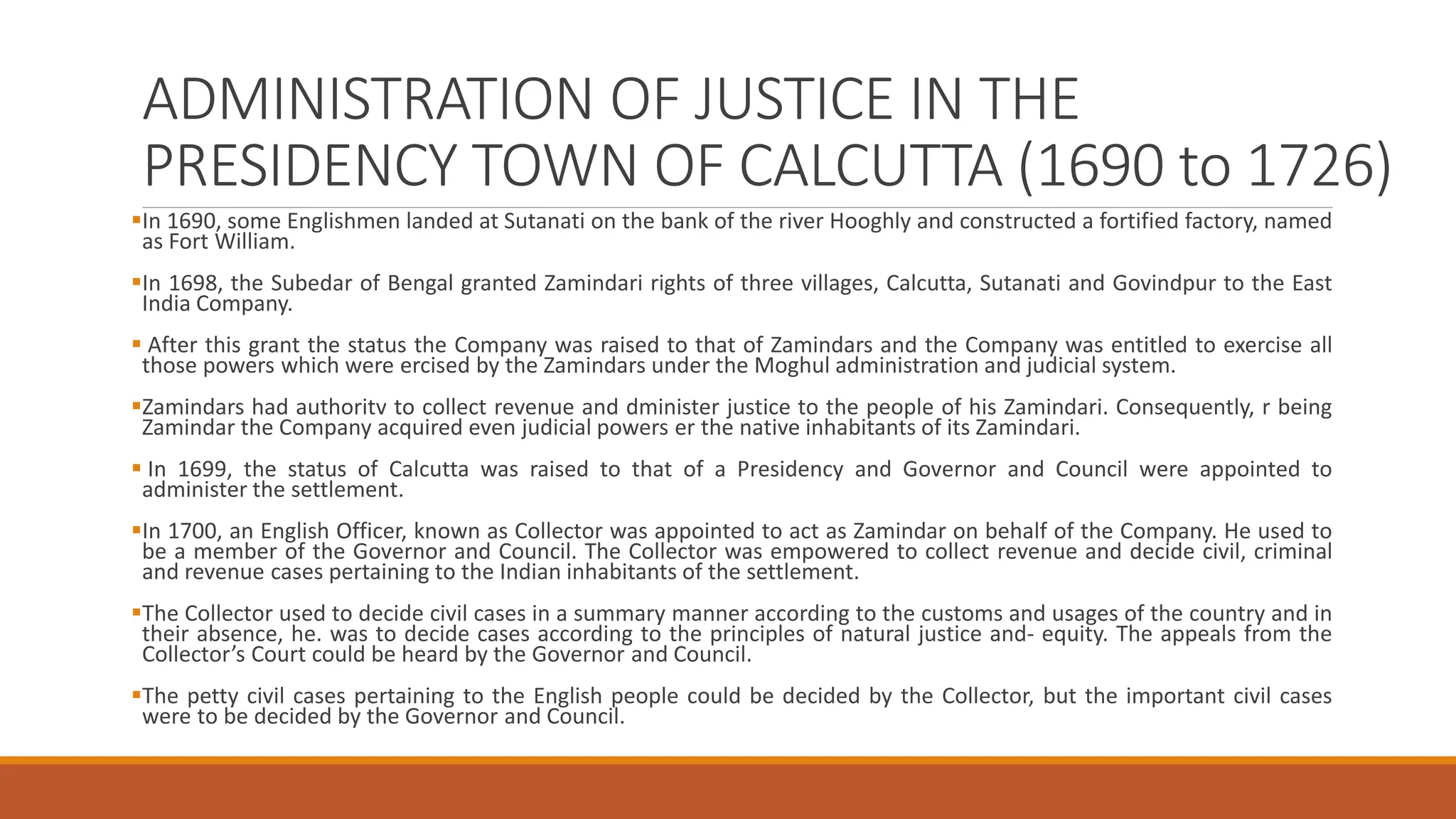 UNIT 1 Administration of Justice in the Presidency Towns at Madras ...