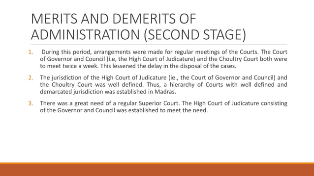 UNIT 1 Administration of Justice in the Presidency Towns at Madras, Bombay, Calcutta.pptx | Law