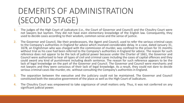 UNIT 1 Administration of Justice in the Presidency Towns at Madras, Bombay, Calcutta.pptx | Law