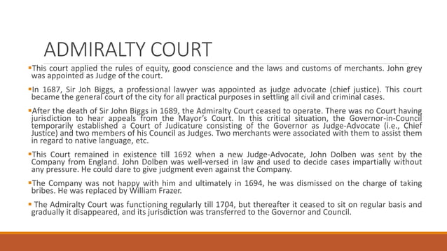 UNIT 1 Administration of Justice in the Presidency Towns at Madras, Bombay, Calcutta.pptx | Law