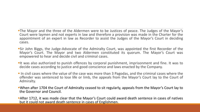 UNIT 1 Administration of Justice in the Presidency Towns at Madras, Bombay, Calcutta.pptx | Law