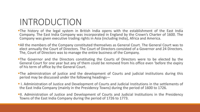 UNIT 1 Administration of Justice in the Presidency Towns at Madras, Bombay, Calcutta.pptx | Law